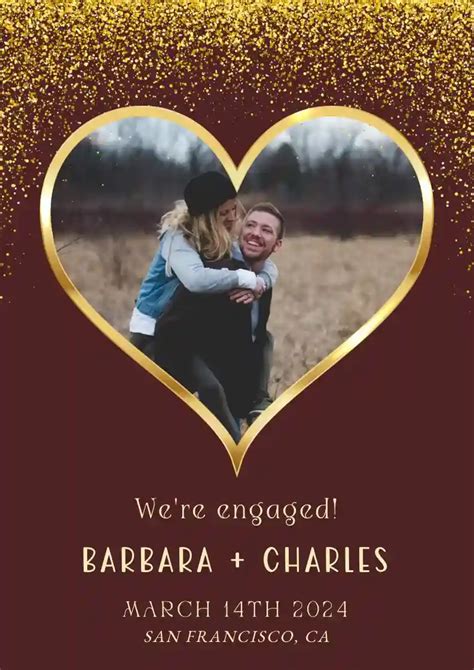 하트모양 글리터 무료 약혼 발표 카드 Invitanku