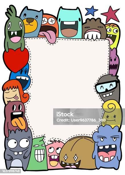 손으로 그린 일러스트레이션 몬스터 낙서 손으로 그린 만화 괴물 일러스트레이션 만화 군중 낙서 손으로 그린 낙서 스타일 경기 조추첨에 대한 스톡 벡터 아트 및 기타 이미지