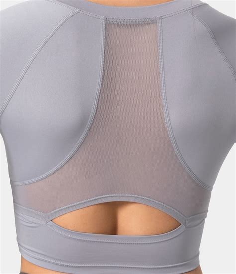 Halara Solid Contrast Mesh Thumb Hole Cropped Sports Top Black M