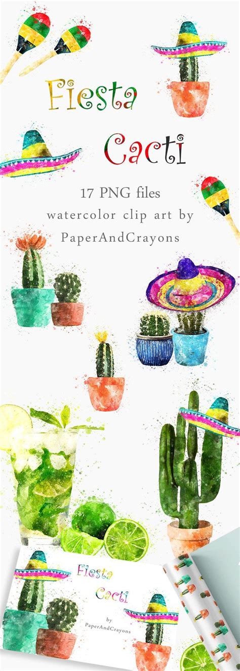 Fiesta Cacti Clipart Set Succulent Clip Art Watercolor Clipart