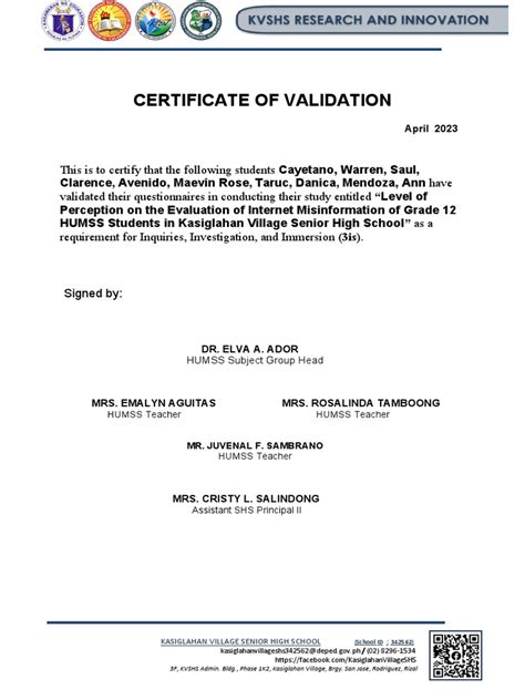 Certificate Of Validation Pdf