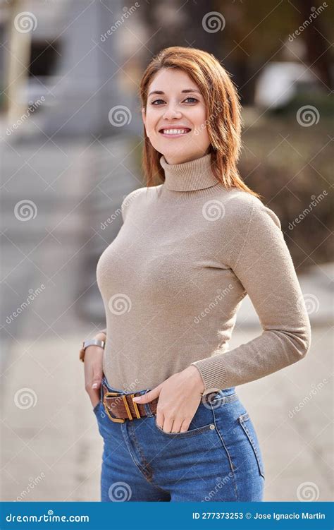 Caucasian Redhead Woman Posing Looking Into Camera And Smiling Stock Image Image Of Expressive
