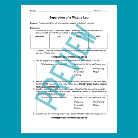 Separation Of A Mixture Lab Beginner Friendly By Corines Classroom
