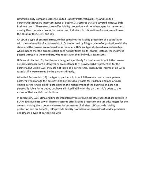 Business Law Ii Lecture Notes Limited Liability Companies Llcs