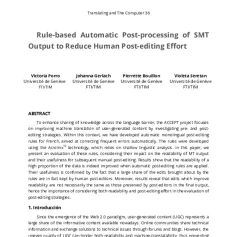 Rule Based Automatic Post Processing Of Smt Output To Reduce Human Post Editing Effort Acl
