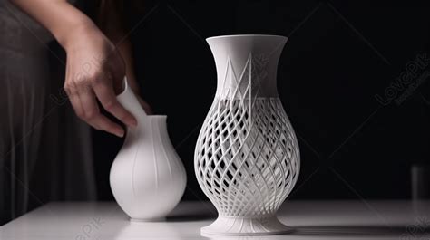 3d 프린터에서 생활로 절묘한 흰색 추상 꽃병을 발견하세요 3d 배경 추상 배경 산업 기계 배경 이미지 Hd 3d