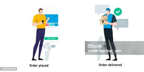 모바일 쇼핑 앱 고객 전자 상거래 프로세스 세트 주문 주문 전달 된 그림 벡터 격리 개념 은유 일러스트레이션 개념에 대한 스톡 벡터 아트 및 기타 이미지 Istock