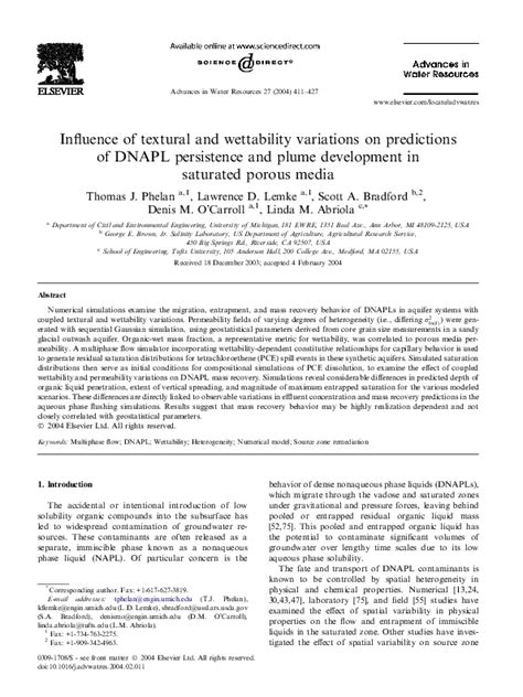 Pdf Influence Of Textural And Wettability Variations On Predictions Of Dnapl Persistence And