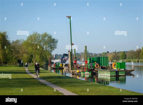 The Pile Driving Barge For Positioning The Booms And Structures That