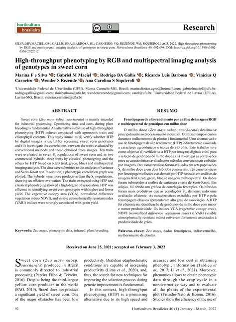 Pdf High Throughput Phenotyping By Rgb And Multispectral Imaging