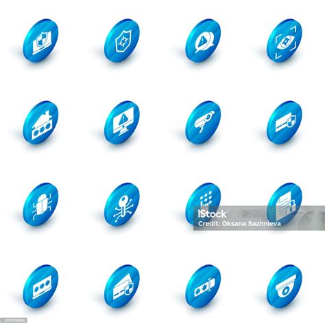 방패 삼각형의 느낌표 눈 스캔 비밀번호가 있는 집 시스템 버그 모니터 느낌표 신용 카드 방패 및 보안 카메라 아이콘을 설정합니다 벡터 3차원 형태에 대한 스톡 벡터 아트 및