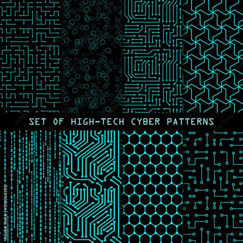 Set Of Seamless Cyber Patterns Circuit Board Texture Collection Of