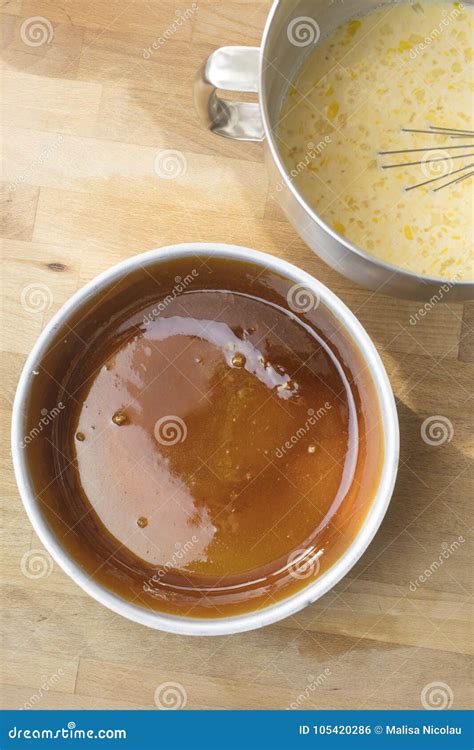 Process Of Making An Egg Flan Dessert For Baking Stock Photo Image Of Golden Creme 105420286