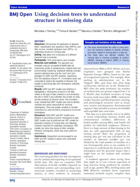 Pdf Open Access Research Using Decision Trees To Data Are Missing Completely At Random Mcar