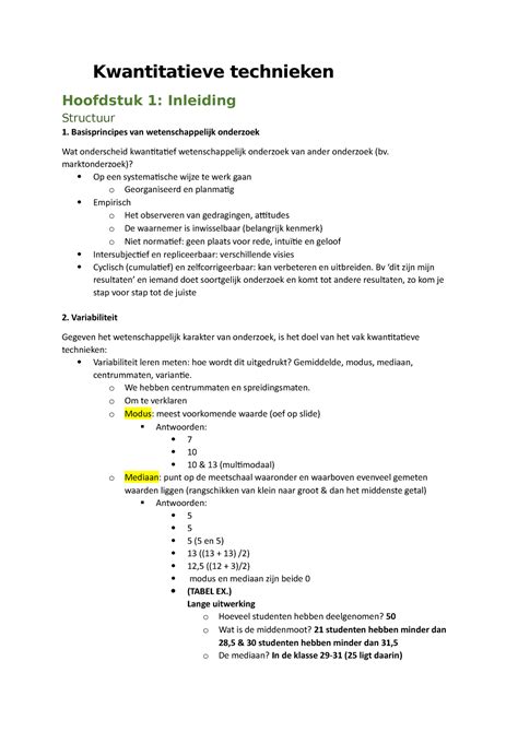 Kwantitatieve Technieken Lesnotities Kwantitatieve Technieken