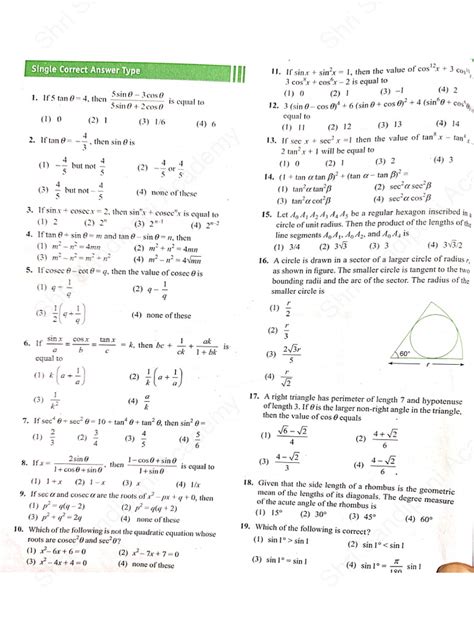 Trigonometry Sheet Pdf