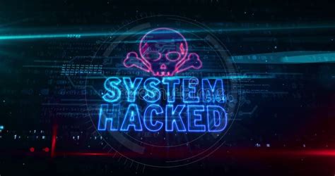 System Hacked Alert With Skull Symbol Abstract Loopable Animation Stock Video Video Of