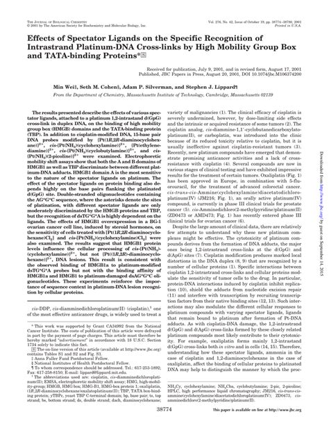 Pdf Effects Of Spectator Ligands On The Specific Recognition Of Intrastrand Platinum Dna Cross
