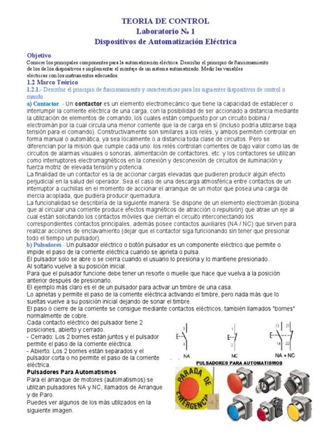 Teoria De Control Lab1 Pdf Relé Equipo