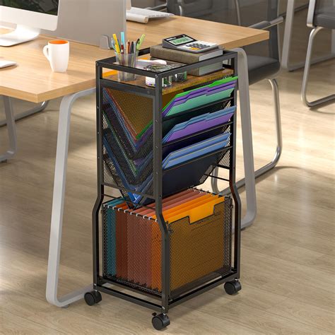 BBCPC Tier Rolling File Cart With Hanging File Folders Sided Bookcase For Office Home