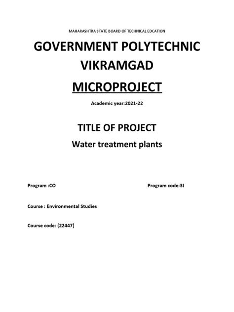 Evs Microproject 3rd Year Pdf Sewage Treatment Water Treatment