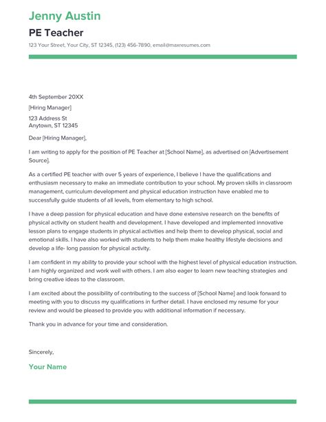 Best Pe Teacher Cover Letter Example For 2023