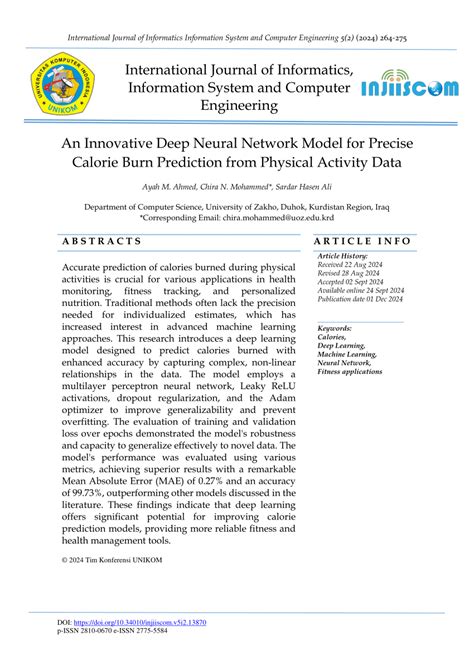 Pdf An Innovative Deep Neural Network Model For Precise Calorie Burn Prediction From Physical