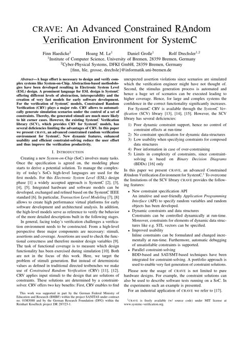 Pdf Crave An Advanced Constrained Random Verification Environment For Systemc