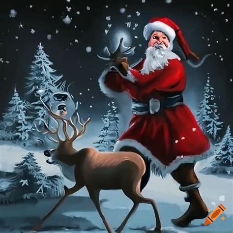 Animated Santa Claus And Reindeer