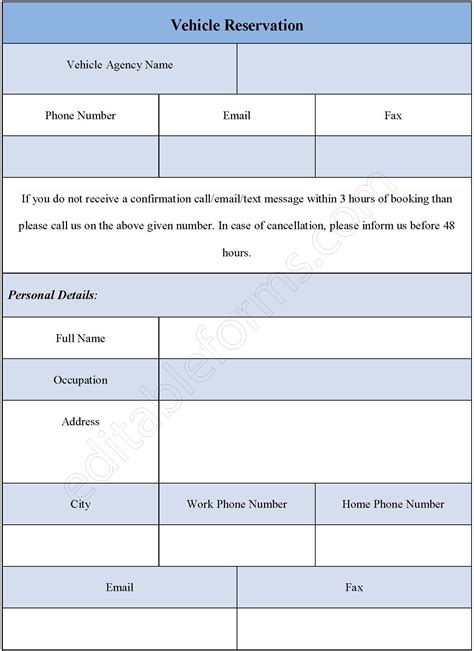 Vehicle Reservation Form Editable Pdf Forms