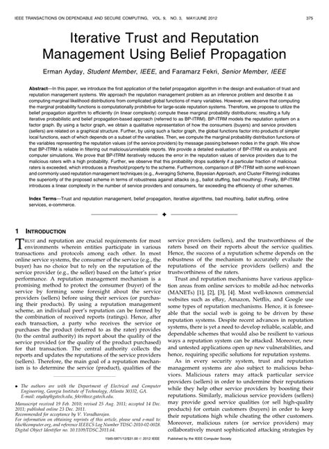 Pdf Iterative Trust And Reputation Management Using Belief Propagation
