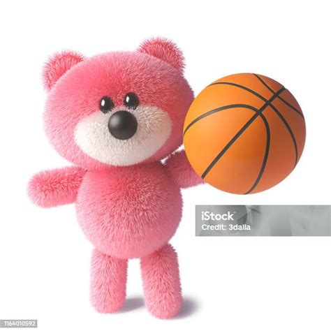 농구공을 들고 부드러운 모피 핑크 테디 베어 캐릭터 3d 일러스트 3차원 형태에 대한 스톡 사진 및 기타 이미지 3차원 형태 곰 귀여운 Istock