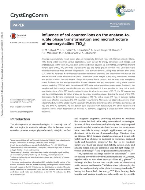 Pdf Influence Of Sol Counter Ions On The Anatase To Rutile Phase Transformation And