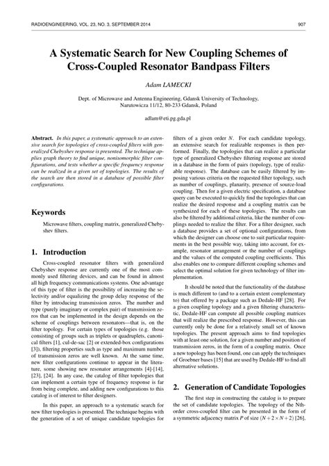 Pdf A Systematic Search For New Coupling Schemes Of Cross Coupled Resonator Bandpass Filters
