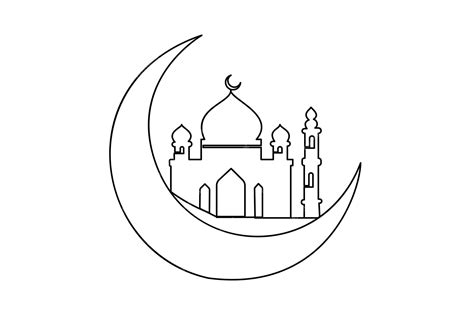 Premium Vector Continuous One Line Ramadan Symbol Mosque Line Concept Outline Vector Art