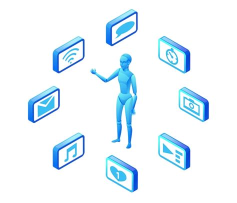 챗봇 서비스 아이소 메트릭 벡터 일러스트 레이 션 프리미엄 벡터