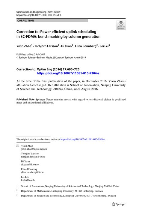 Pdf Correction To Power Efficient Uplink Scheduling In Sc Fdma