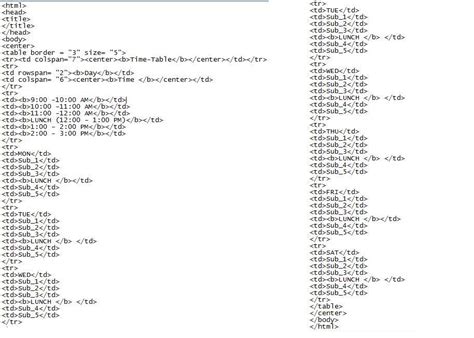1 Write A Program Using Html Todesign Your Class Time Table