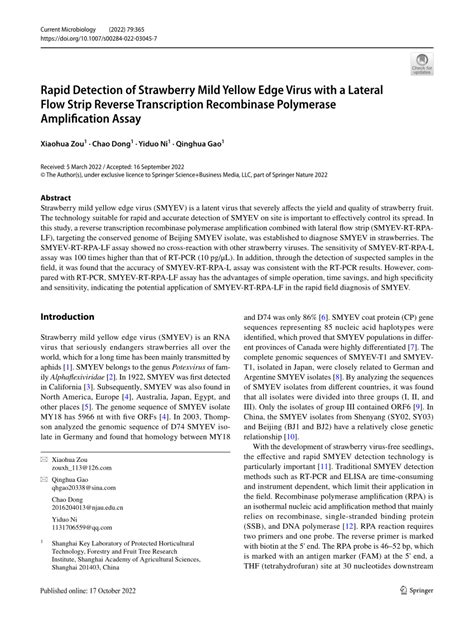 Pdf Rapid Detection Of Strawberry Mild Yellow Edge Virus With A