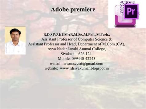 Adobe Premiere Rdsivakumar Ppt Free Download