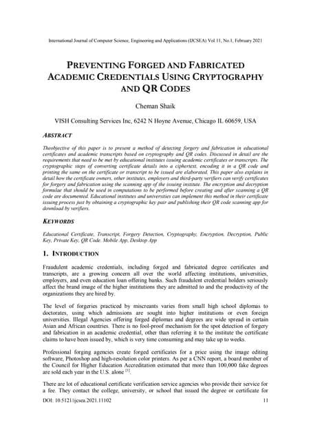 Preventing Forged And Fabricated Academic Credentials Using Cryptography And Qr Codes Pdf