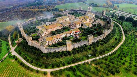 Walled City In Tuscany Italy Montalcino Scenic Medieval Town In