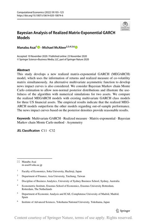 Bayesian Analysis Of Realized Matrix Exponential Garch Models Request Pdf