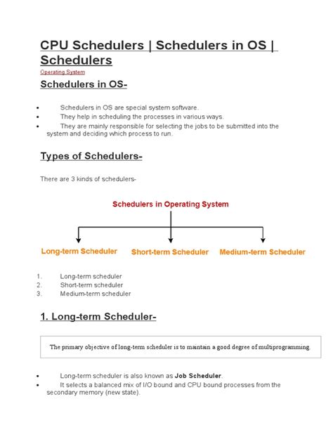 Cpu Schedulers Schedulers In Os Schedulers Pdf Scheduling Computing Process Computing