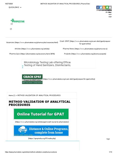 Method Validation Of Analytical Procedures Pdf Detection Limit Accuracy And Precision