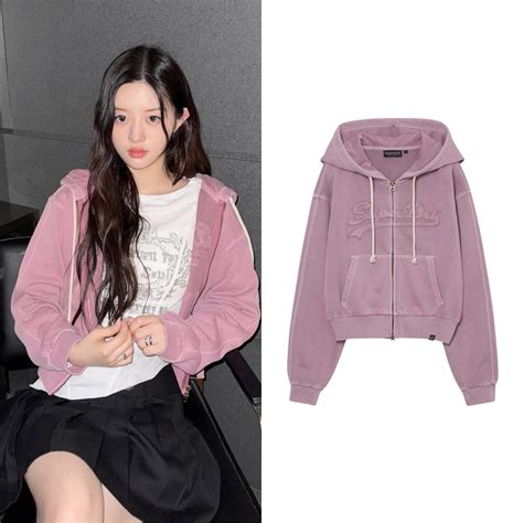 Illit Minju W Vintage Applique Zip Up Hoodie Dpink Krazzy