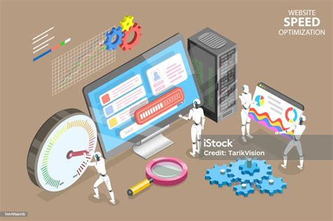 3d 아이소메트릭 플랫 벡터 웹사이트 속도 최적화의 개념적 그림 3차원 형태에 대한 스톡 벡터 아트 및 기타 이미지 3차원