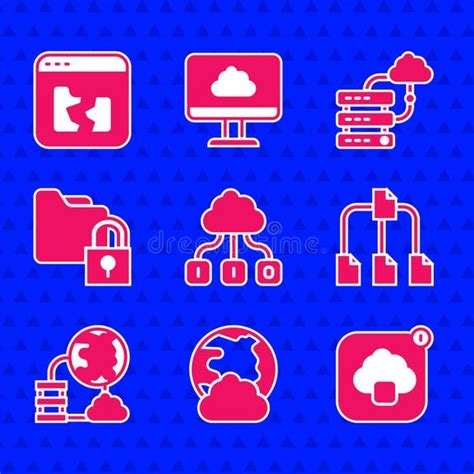Set Cloud Technology Data Transfer Social Network Folder Tree Network Cloud Connection And