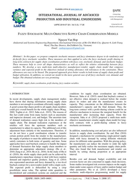 Pdf Fuzzy Stochastic Multi Objective Supply Chain Coordination Models International Journal