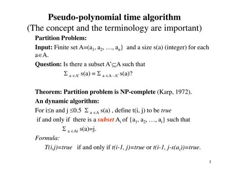 Ppt Pseudo Polynomial Time Algorithm The Concept And The Terminology